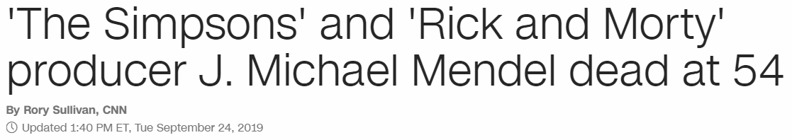“Rick and Morty” Producer Mike Mendel Dies @ 54 - Gematrinator 85