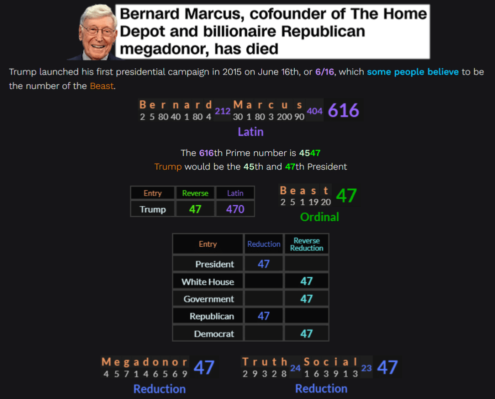 Home Depot Founder Bernard Marcus Dies @ 95 - Gematrinator 85